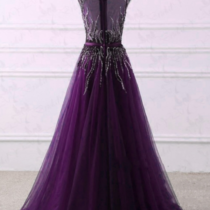 Long Evening Dresses ,party Women Sequin Tulle Purple Evening Gowns ...