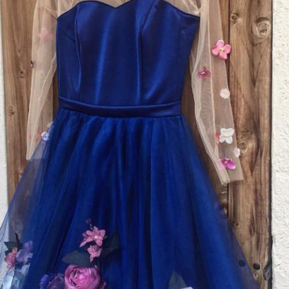 Sassy Wedding Short Prom Dresses Long Sleeve Homecoming Dress With 3d ...