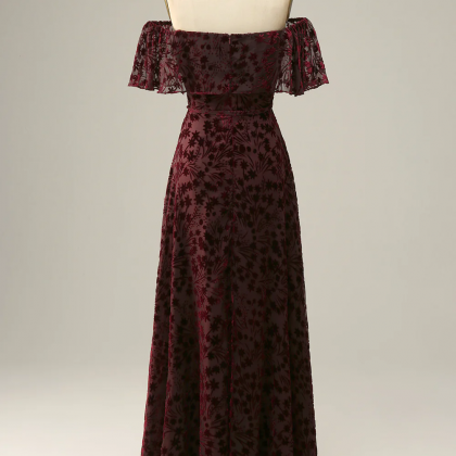 Burgundy Flower Off The Shoulder Evening Dress Party Dress on Luulla