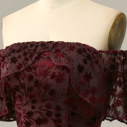 Burgundy Flower Off The Shoulder Evening Dress Party Dress on Luulla