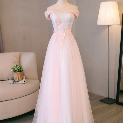 Prom Dress,light Pink Lace Off Shoulder Long Prom Dress, Pink Evening ...