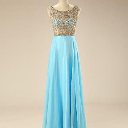 Chiffon Ice Blue Prom Gowns, Evening Gowns,pretty Beading Prom Dresses ...