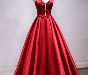Charming Red Long Party Dress, Satin Long Formal Gown on Luulla