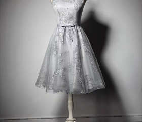 Fashion Gray Prom Dresses Graduation Formal Robe Girl Birthday Backless ...