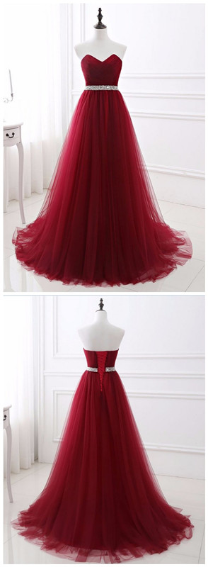 Dark Red Evening Dresses ,net Pleat Beading Custom Made Lace-up Back ...