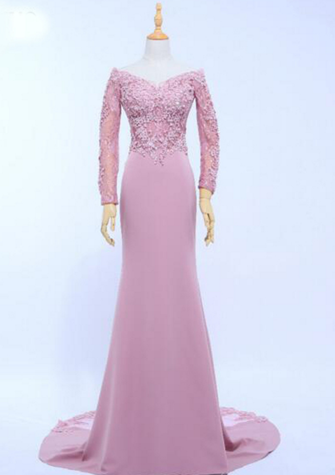 Real Photo Sexy Long Sleeve Evening Dresses ,appliques Lace Mermaid ...