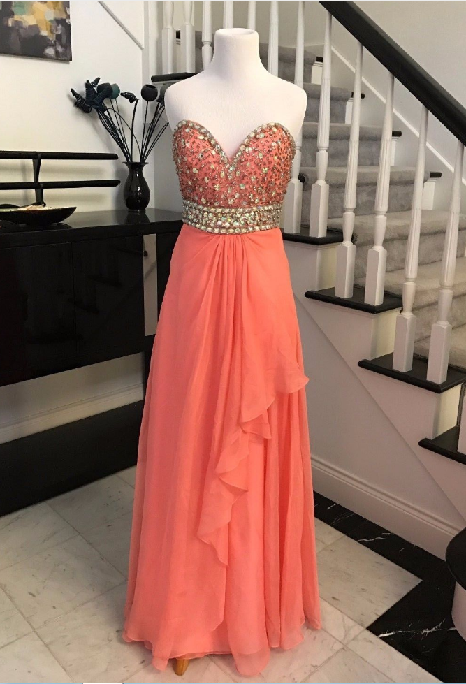 Sparkly Coral Prom Dresses Sweetheart Beaded Chiffon Prom Gowns Party ...