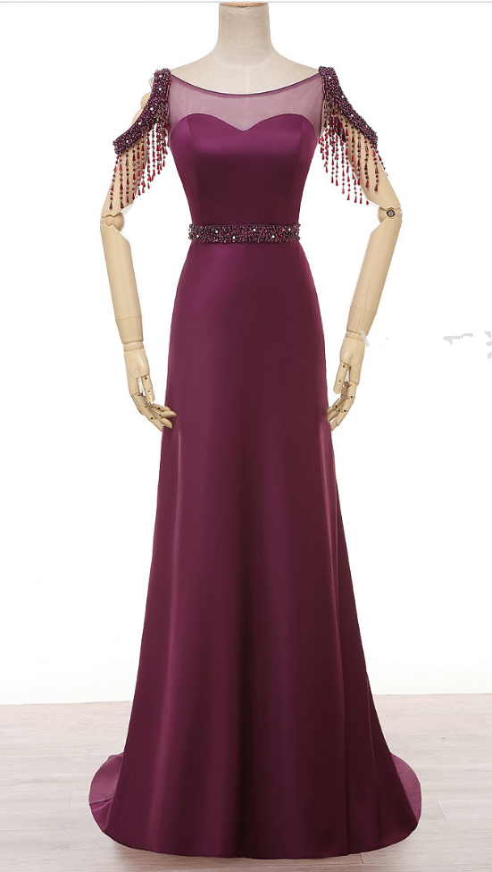 Married A Party Dress Purple Dress Pearl Crystal Neck Satin Evening ...