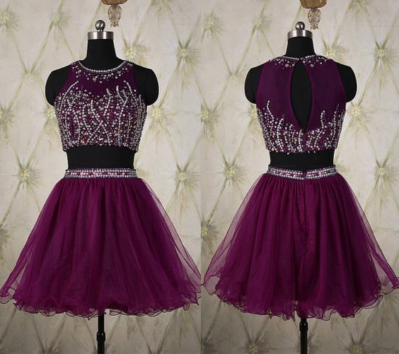 Elegant Two Pieces Homecoming Dresses,purple Homecoming Dresses,sexy ...