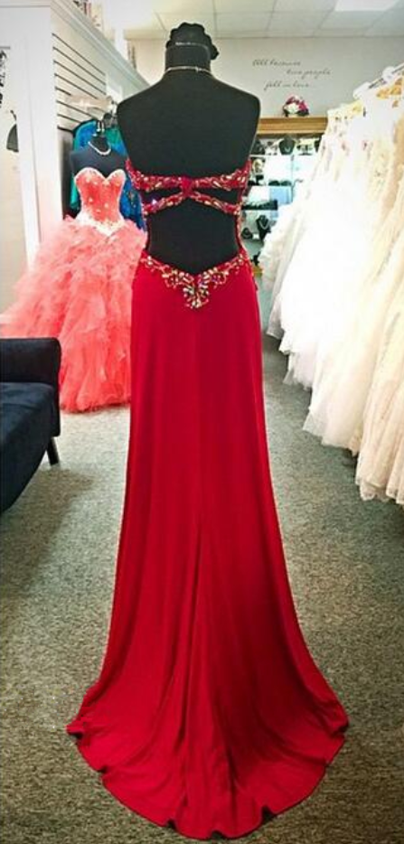 Gorgeous Red Fitted Sweetheart Side Slit Prom Dress With Cut Out Back ...