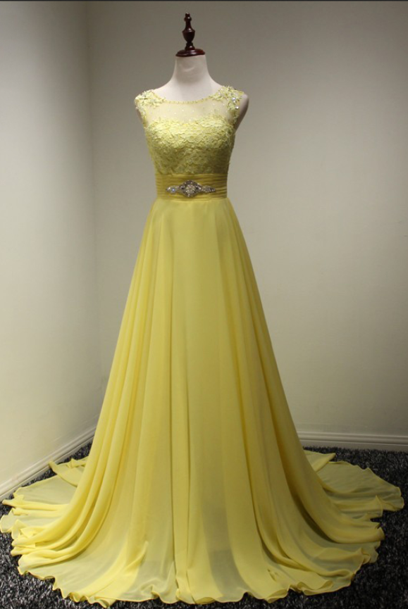 Yellow Prom Dresses, A Line Evening Dresses,long Chiffon Evening Gowns ...