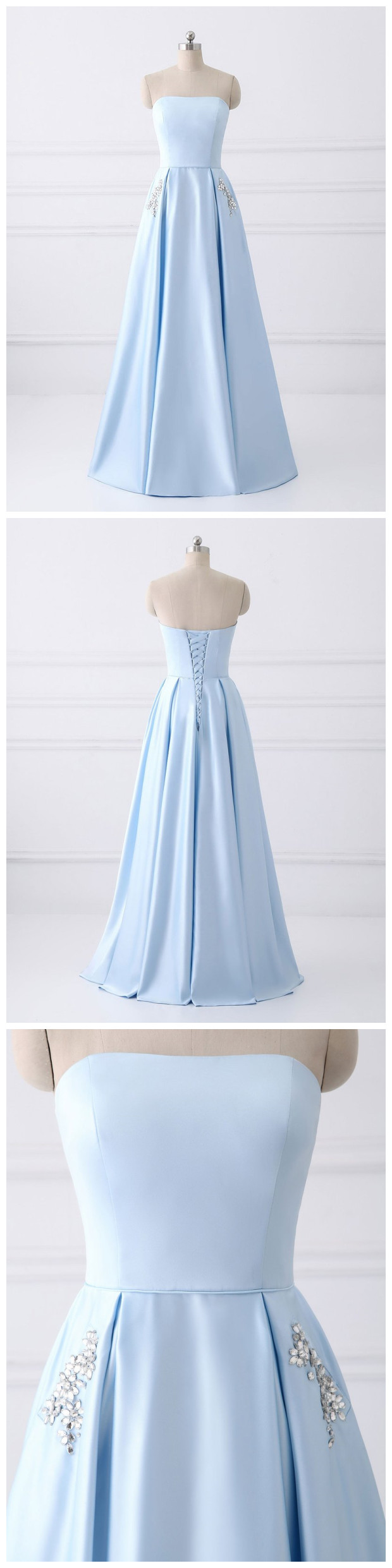 A-line Strapless Simple Long Prom Dresses With Pocket on Luulla