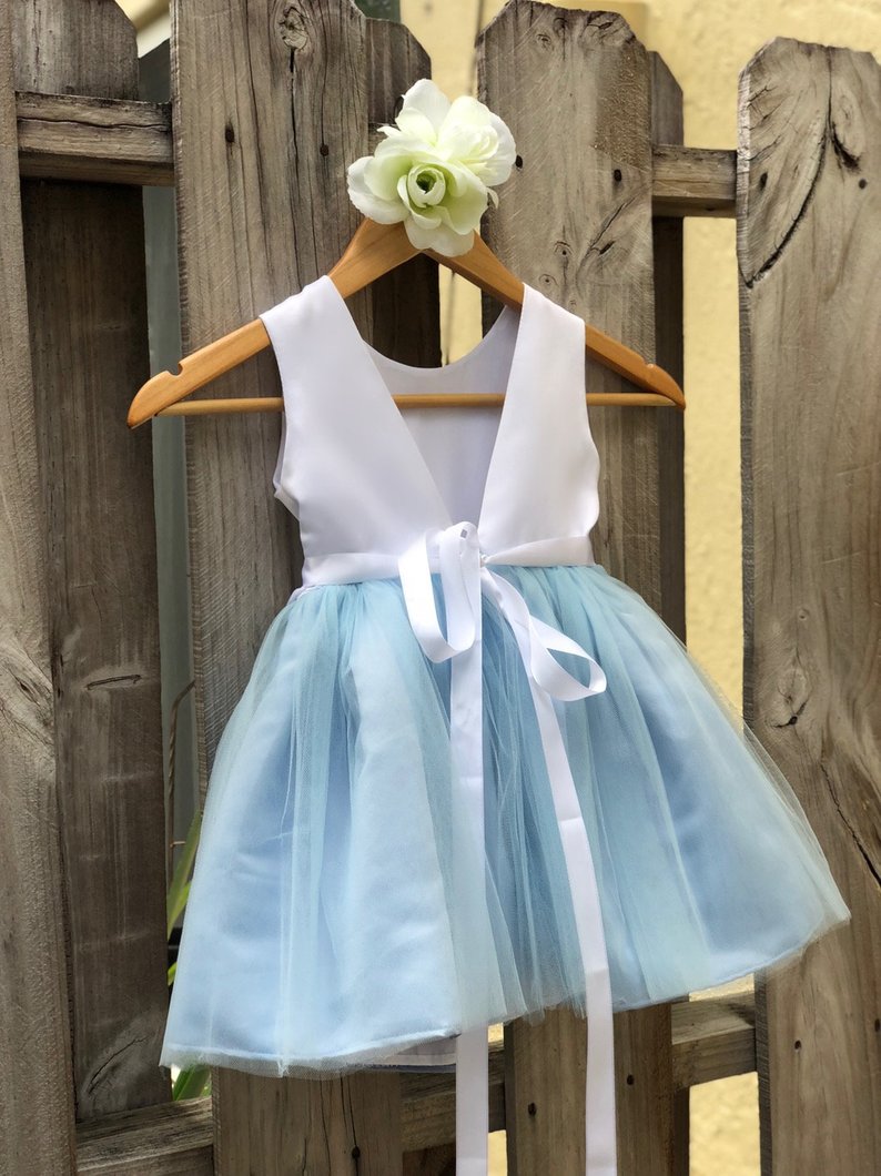Dusty Blue Flower Girl Dress Rhinestone Flower Sash Elegant Satin Tulle ...