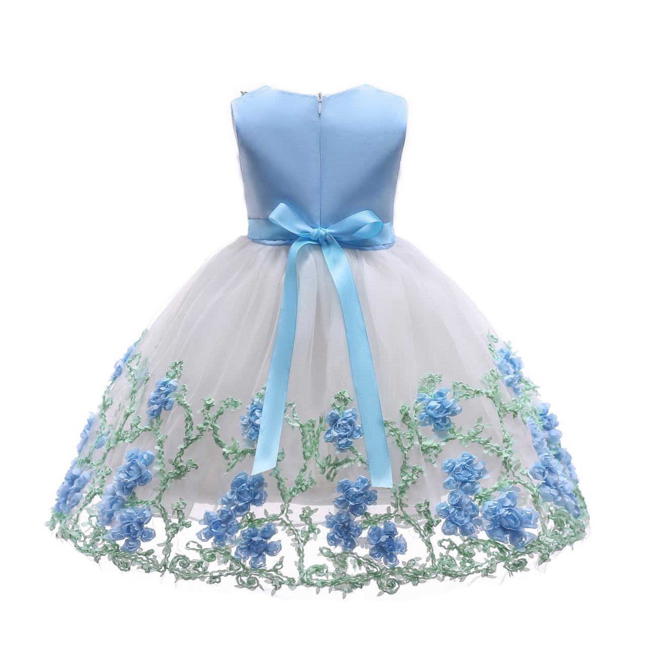 Light Blue Tea Length Floral Flower Girl Dresses on Luulla