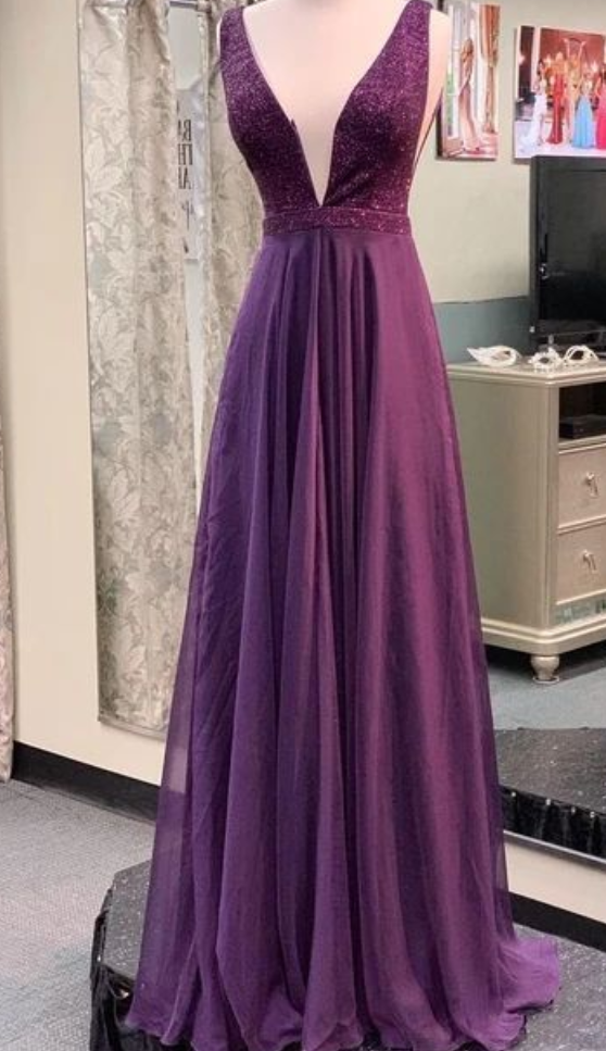 A Line V-neckline Grape Prom Dress on Luulla