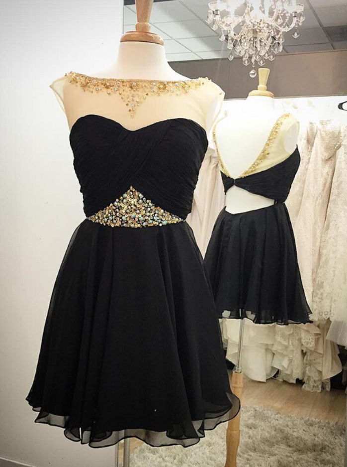 Round Neck Beading Short Chiffon Homecoming Dress Graduation Dresses ...