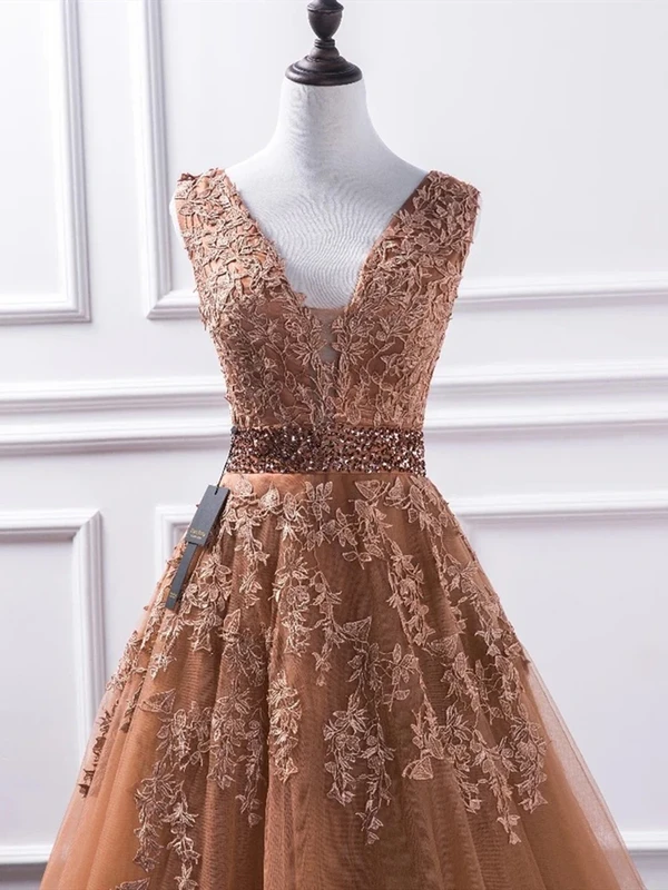 V Neck Lace Long Prom Dresses, Lace Formal Dresses, Evening Dresses on ...