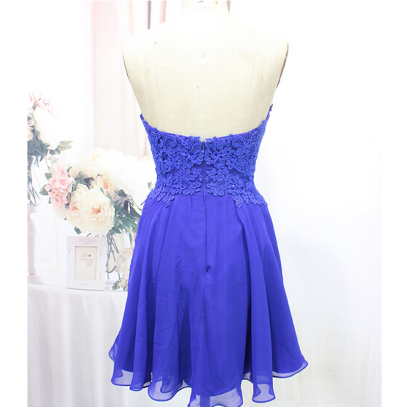 Royal Blue Short Dress With Appliques Lace on Luulla