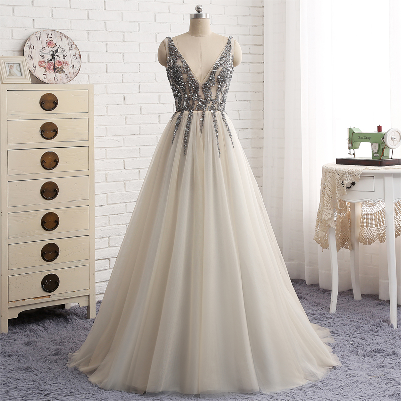 Sexy Deep V Neck Formal Prom Dress, Beautiful Long Prom Dress, Banquet ...