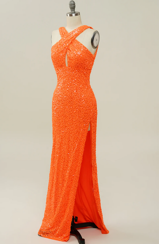 Elegant Cross Neck Sequins Formal Prom Dress, Beautiful Prom Dress ...