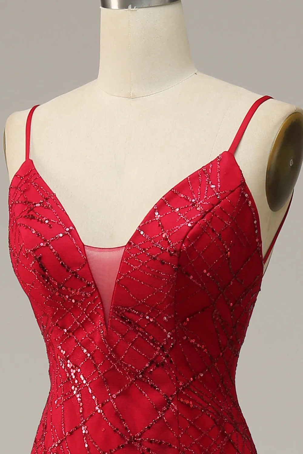 Dark Red Spaghetti Straps Mermaid Prom Dress With Slit Evening Dress ...
