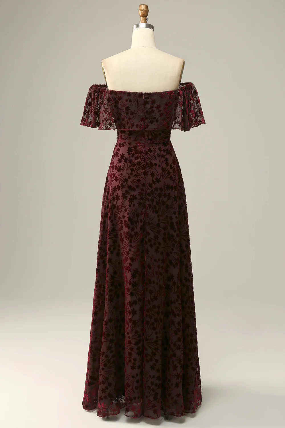 Burgundy Flower Off The Shoulder Evening Dress Party Dress on Luulla