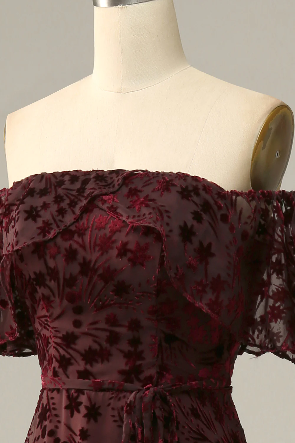 Burgundy Flower Off The Shoulder Evening Dress Party Dress on Luulla