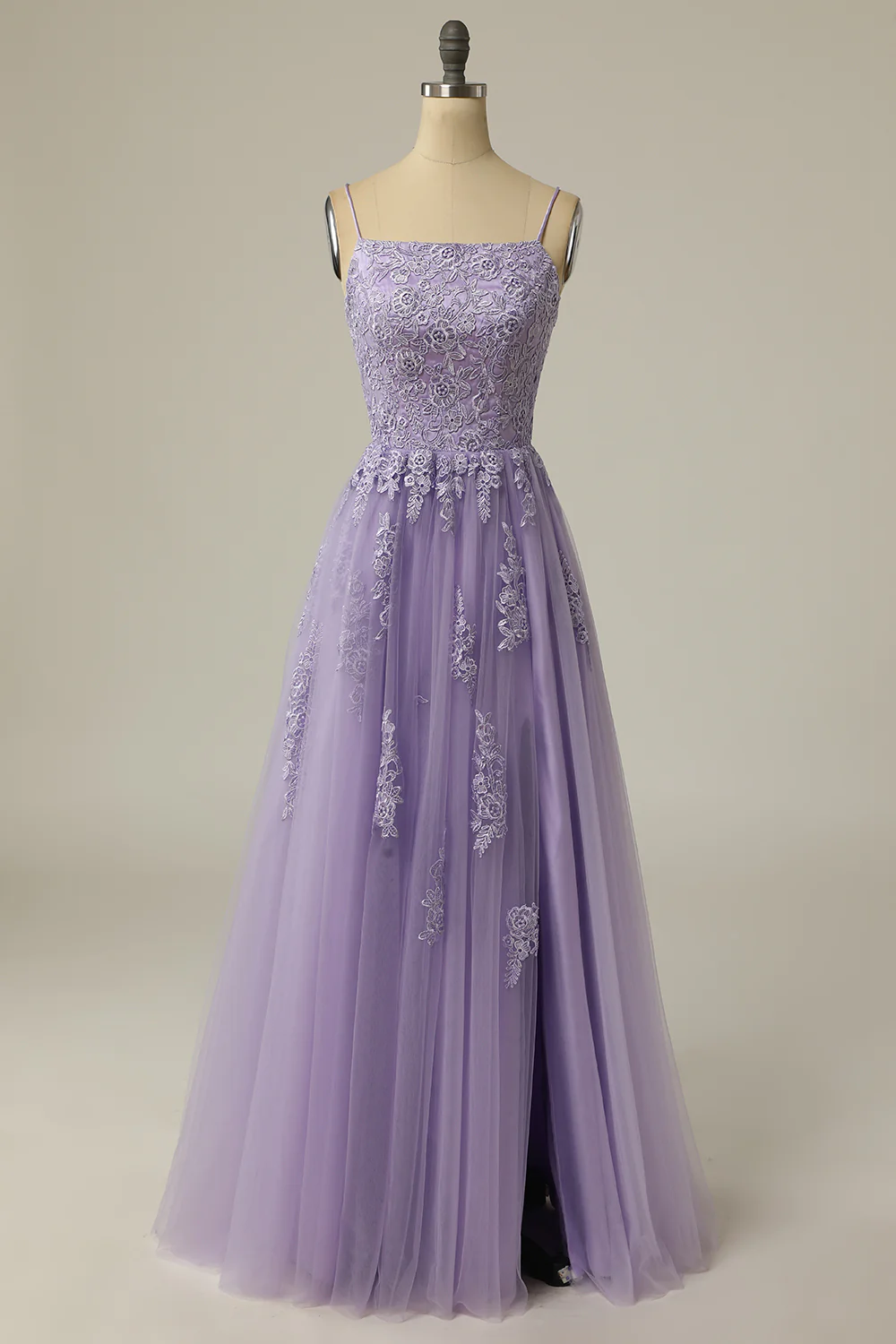 A Line Strapless Light Purple Long Prom Dress With Appliques on Luulla