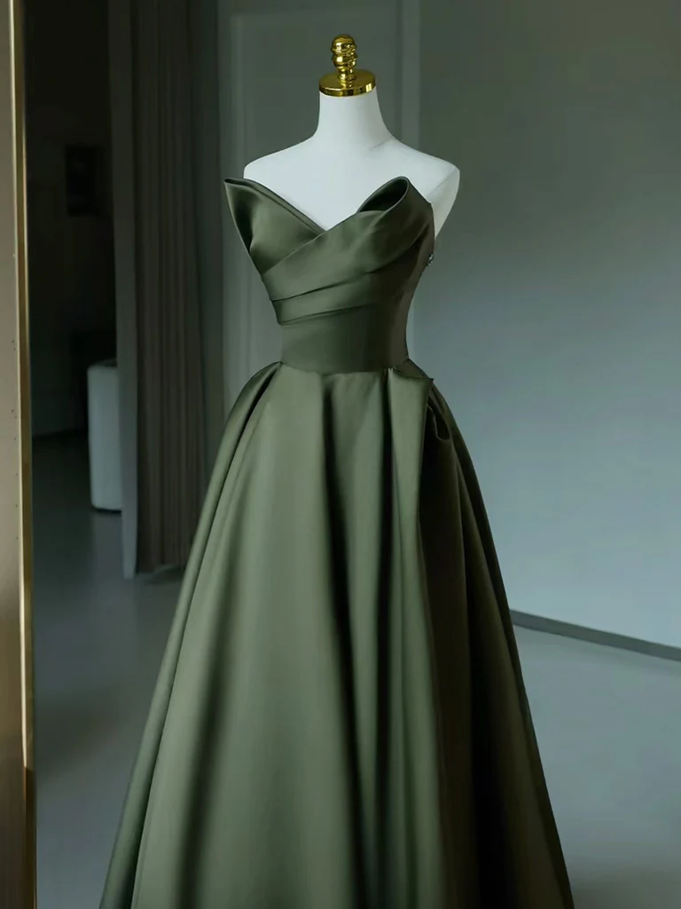 Prom Dress,a-line V Neck Satin Green Long Prom Dress, Green Long ...