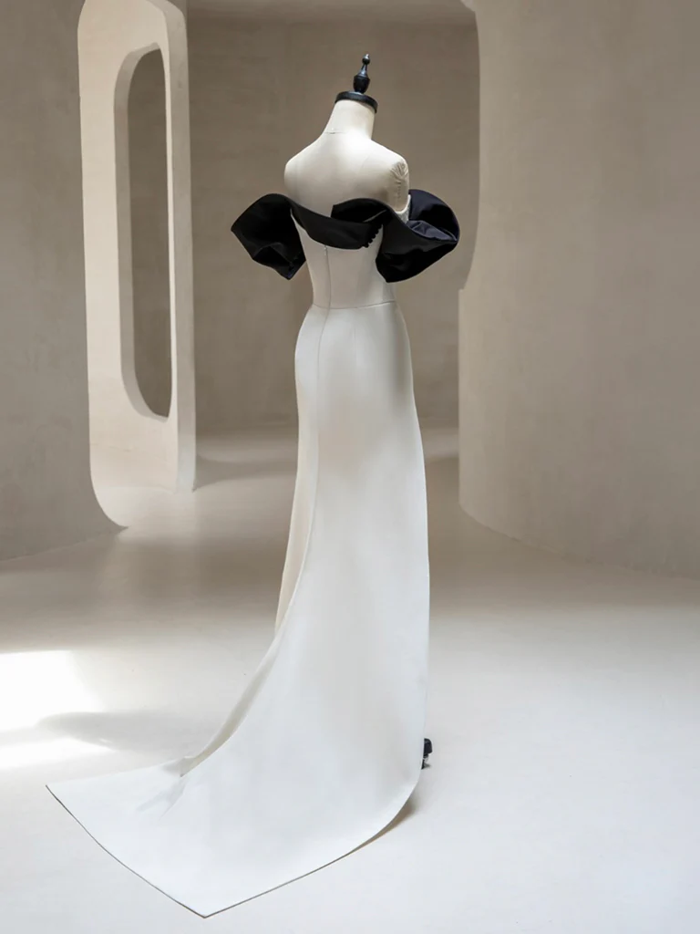 Prom Dress,simple Off Shoulder Satin Blackwhite Long Prom Dress on Luulla