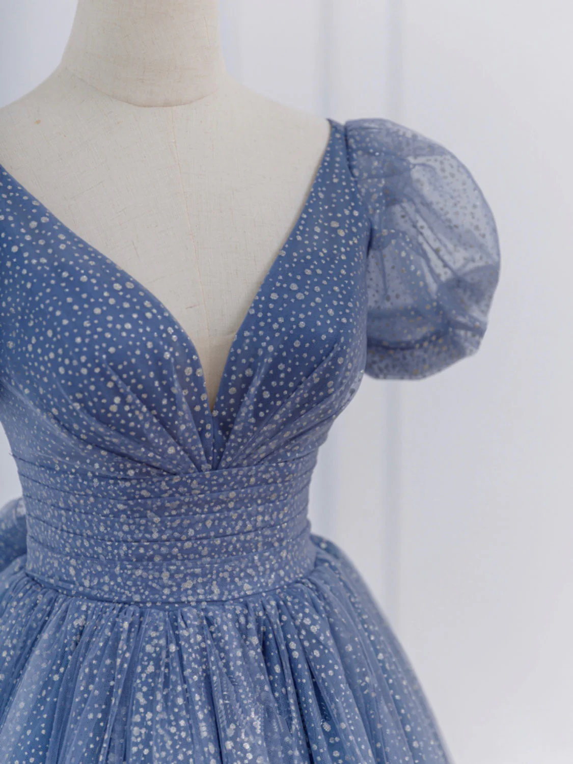 Prom Dress,gray Blue A-line Tulle Long Prom Dresses, Blue Tulle Formal ...