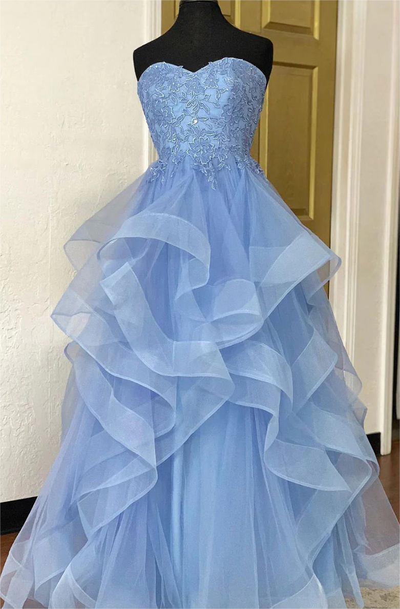 Prom Dress,blue Tulle Lace Long Prom Dress, Blue Tulle Lace Evening ...