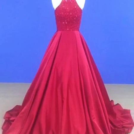 Red Halter Prom Dress,long Prom Dress,beading Prom Dress,sexy Evening ...