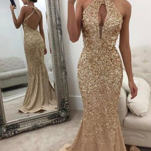 Gorgeous Backless Formal Dress Mermaid Halter Sleeveless Crystals Prom ...