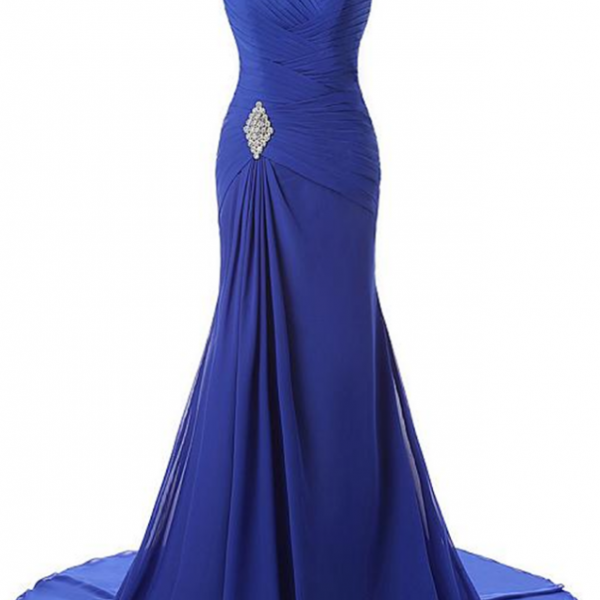 Stunning Chiffon Scoop Neckline Mermaid Evening Dresses With Beadings
