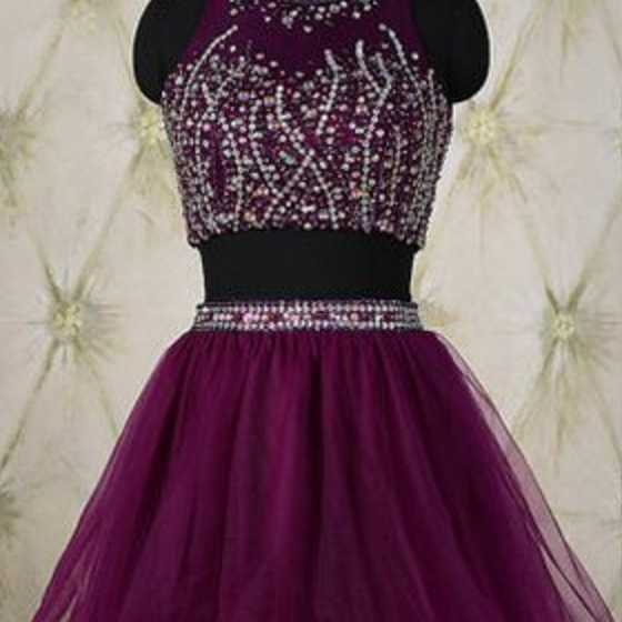 Elegant Two Pieces Homecoming Dresses,purple Homecoming Dresses,sexy ...