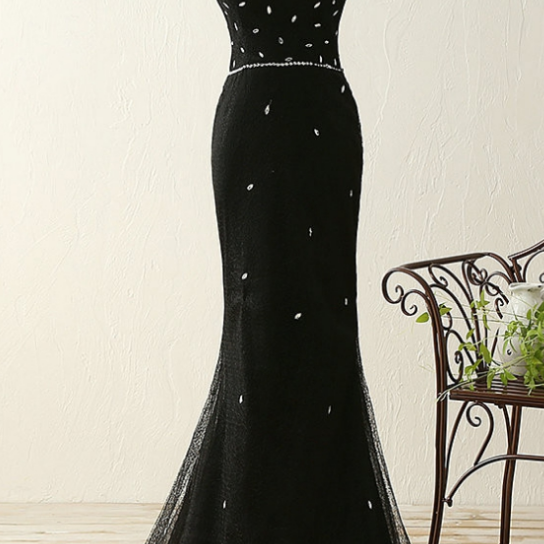 Black Beading Sweetheart Mermaid Tulle Prom Dresses On Luulla