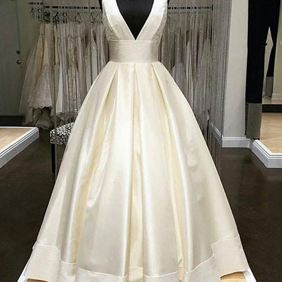 Chic V Neck Prom Dress Modest Simple Long Prom Dress on Luulla