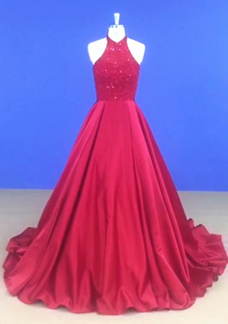 Red Halter Prom Dress,long Prom Dress,beading Prom Dress,sexy Evening ...
