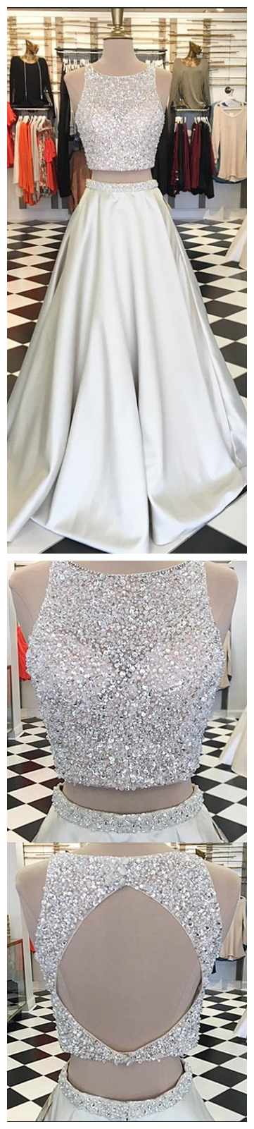 Jewel Crystals Two Piece Formal Evening Dress A-line Sleeveless ...