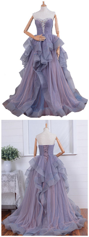 Real Long Prom Dress Elegant Puffy Vestido De Festa Crystal Beaded ...