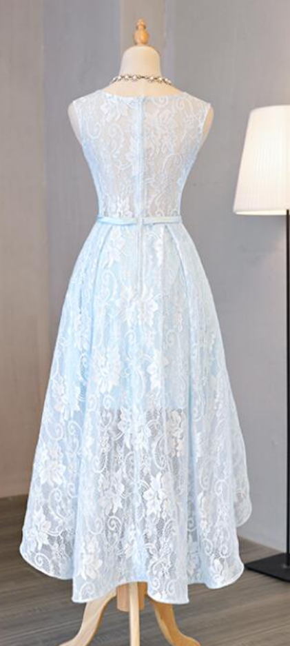 Beautiful Light Blue Lace High Low Party Dresses Evening Gowns Lace