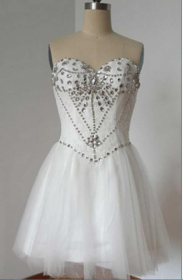 White Homecoming Dresses Open Back Sleeveless Beaded Knee-length ...