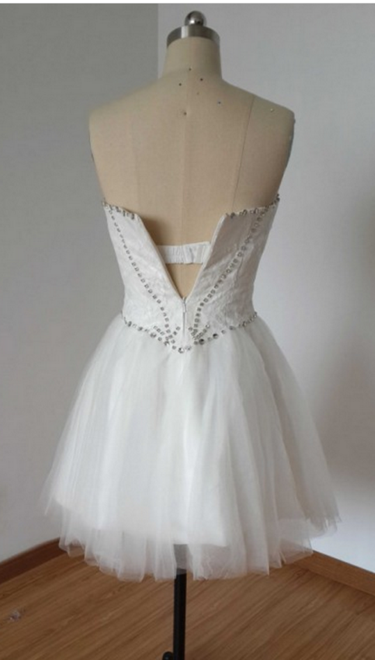 White Homecoming Dresses Open Back Sleeveless Beaded Knee-length ...
