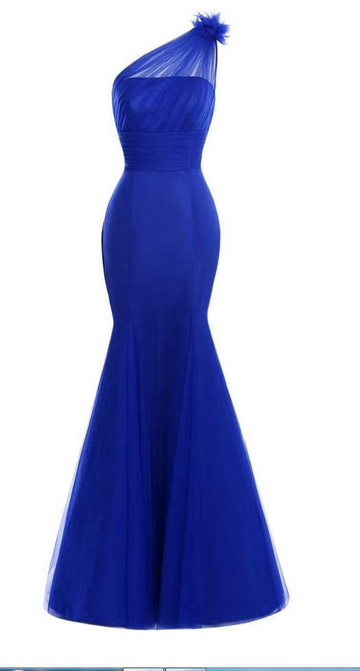 Asymmetric One Shoulder Fur Long Prom Dress, Chic Royal Blue Fit And ...