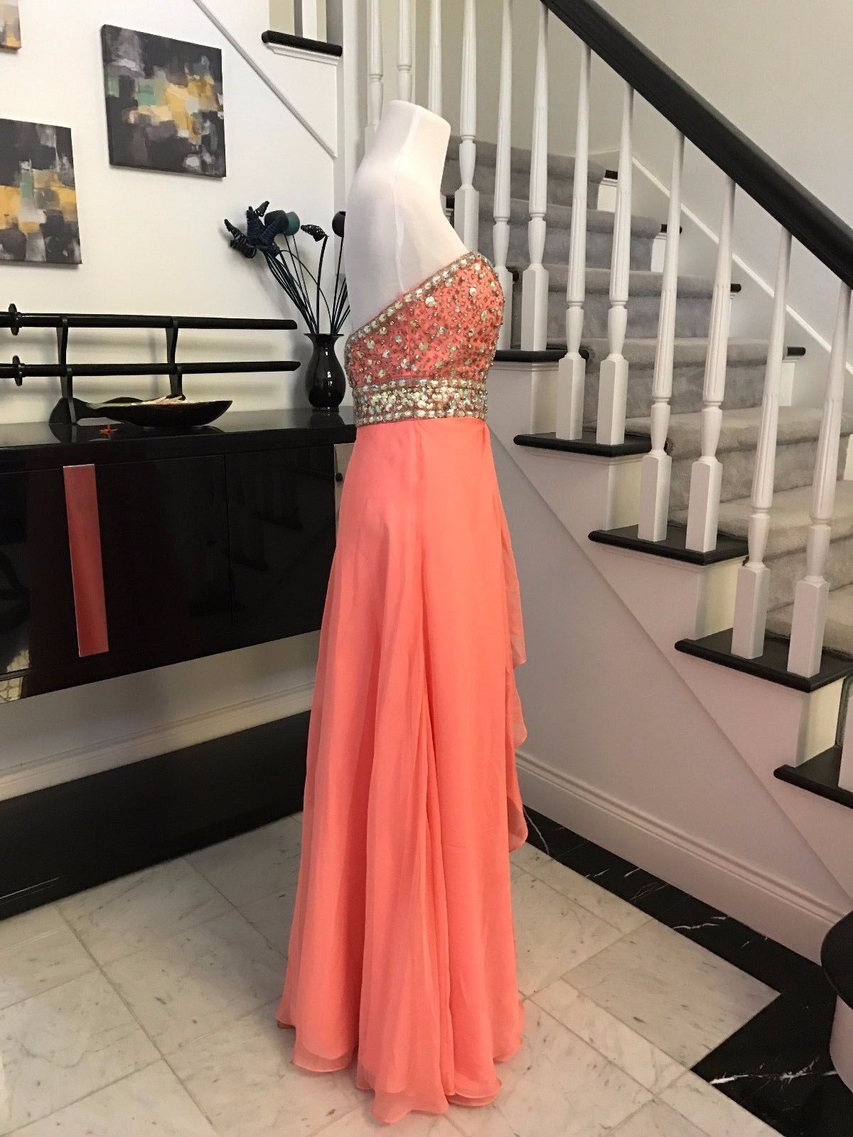 Sparkly Coral Prom Dresses Sweetheart Beaded Chiffon Prom Gowns Party ...