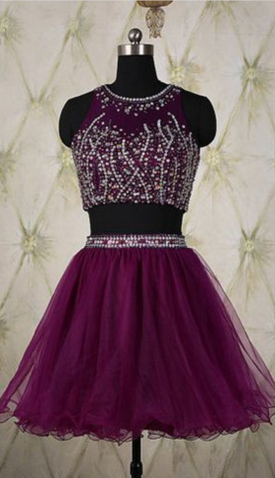 Elegant Two Pieces Homecoming Dresses,purple Homecoming Dresses,sexy ...