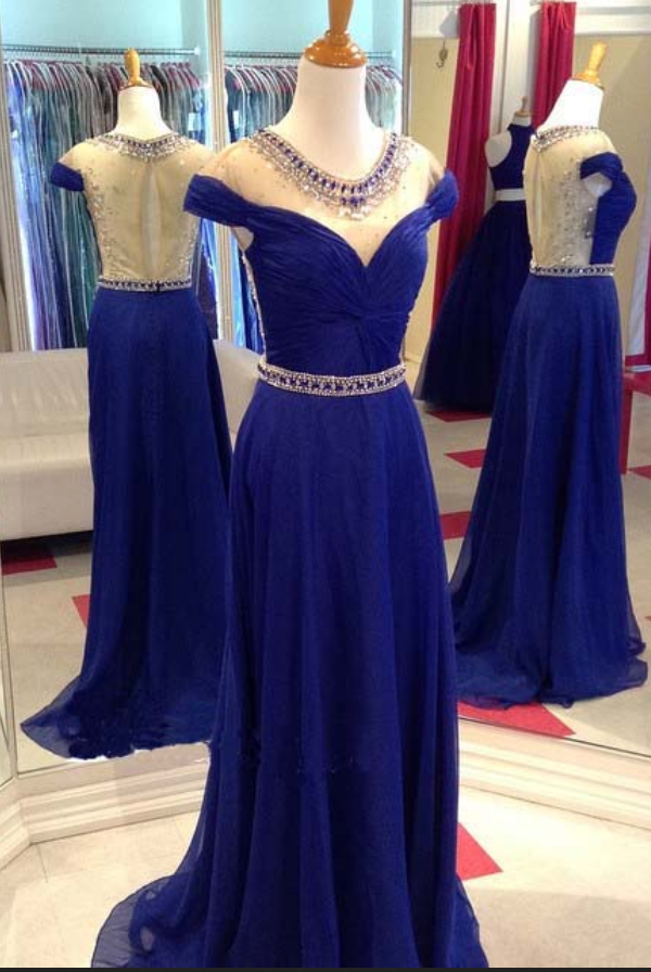 Blue V-neck Transparent Evening Gown. on Luulla