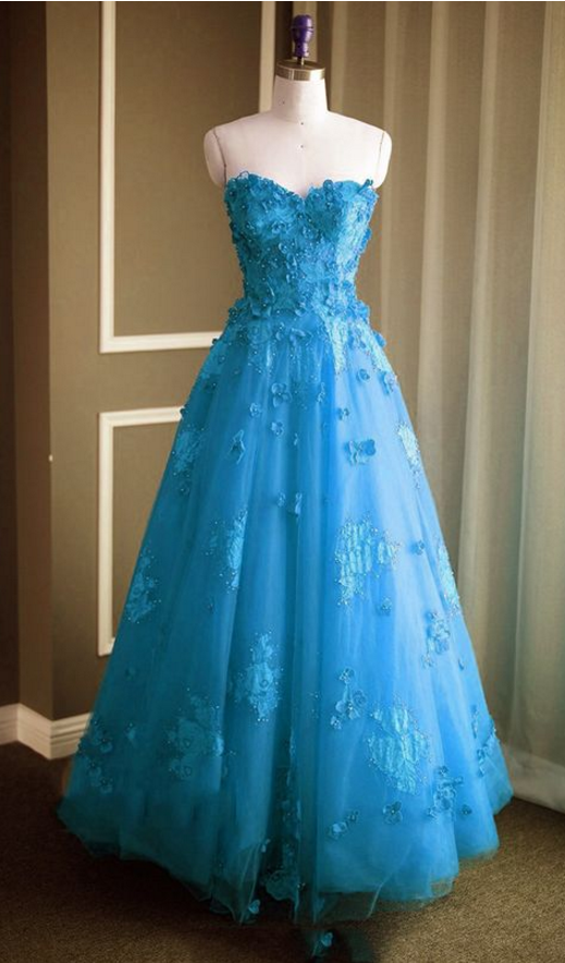 Ice Blue Prom Dress,sweetheart Prom Dress,tulle Evening Gowns,long ...