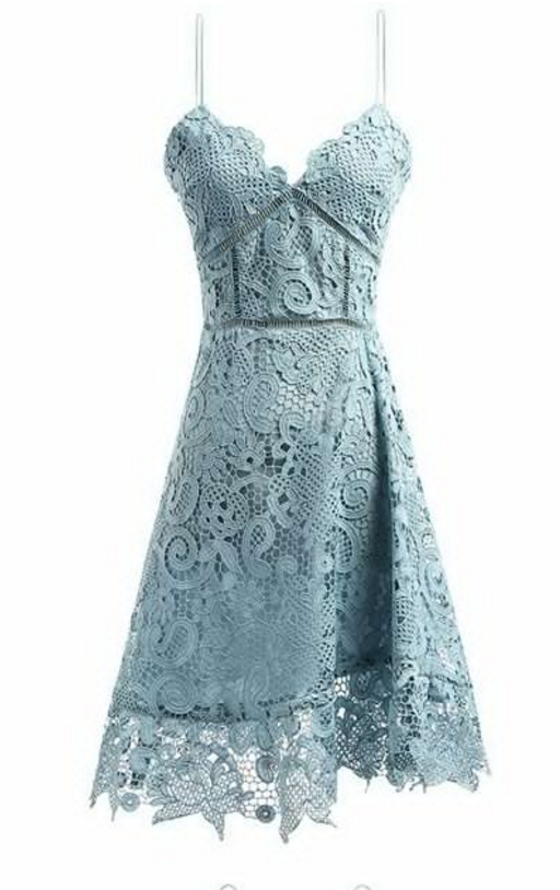 Light Blue Lace Plunge V Spaghetti Straps Knee Length A-line Dress on ...
